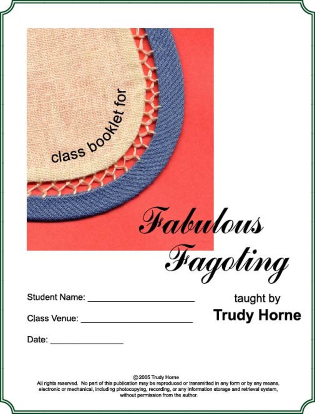 Fabulous Fagoting Class Handout by Trudy Horne - Etsy