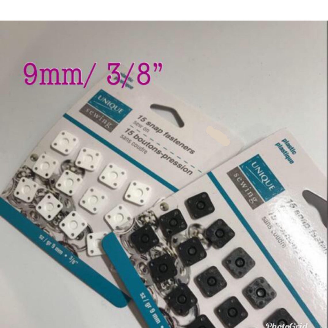 White OR Black 9mm 3/8 Inch Plastic Sew on Snap Fasteners Set of 15 ...