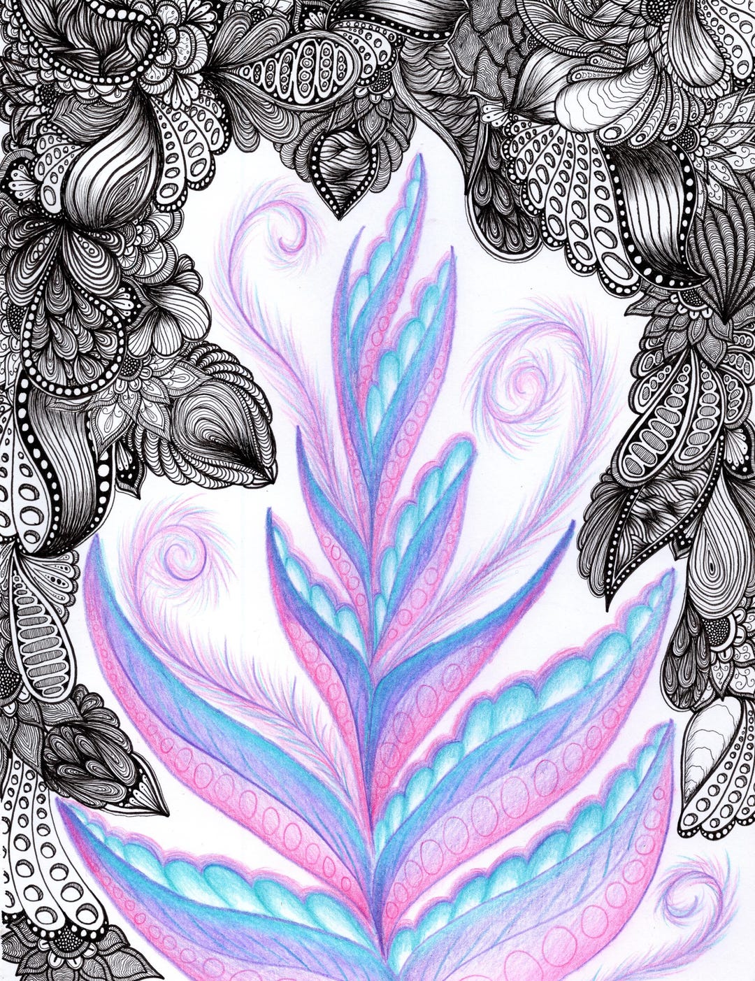 Purple Fern 8x10" Print Zentangle Boho Artwork - Etsy