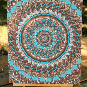 Teal, Brown, and Gold Dot Mandala Original Acrylic 11"x18" Painting - Etsy
