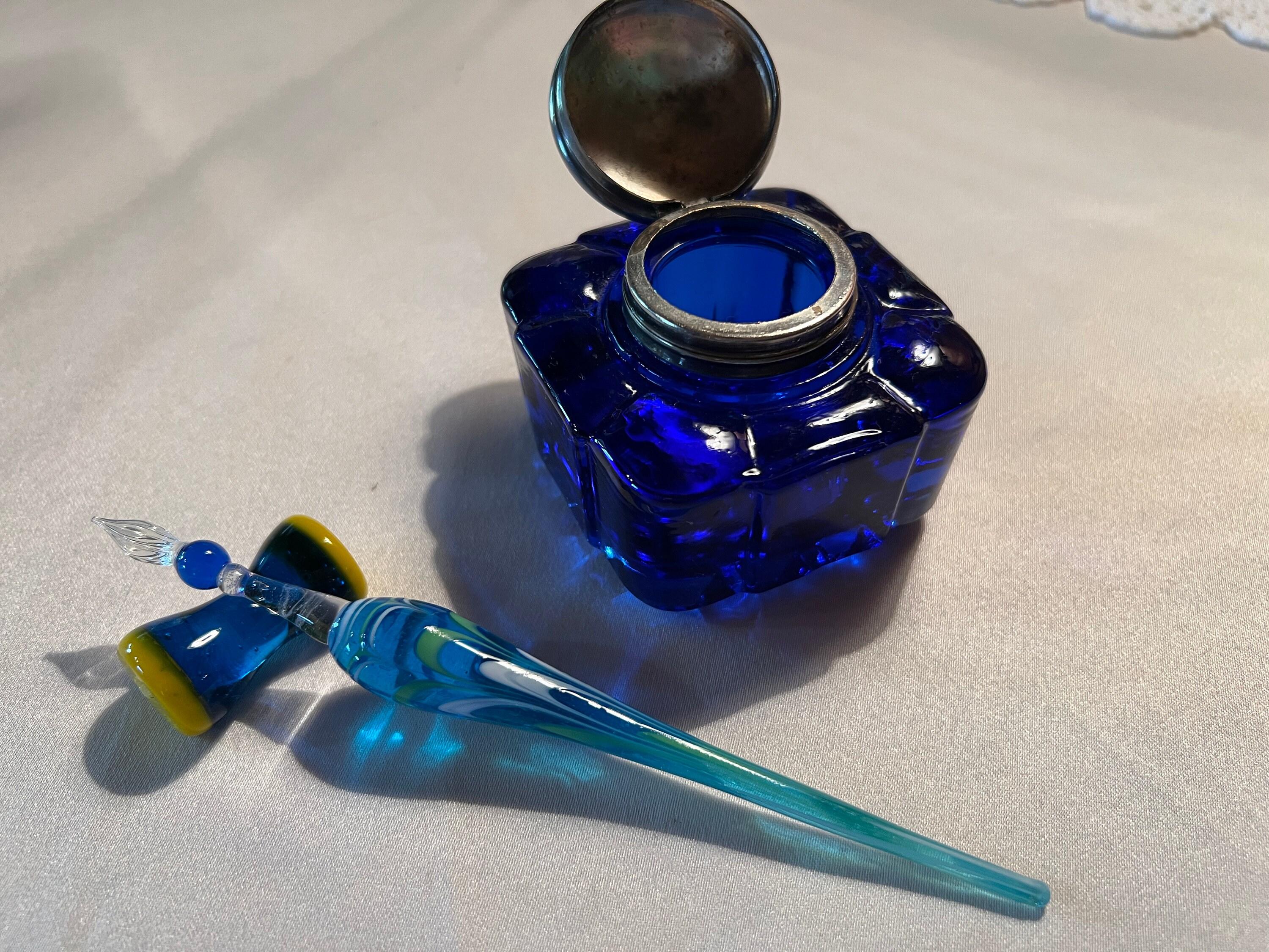 Glass Ink Well & Blown Glass Pen - Etsy