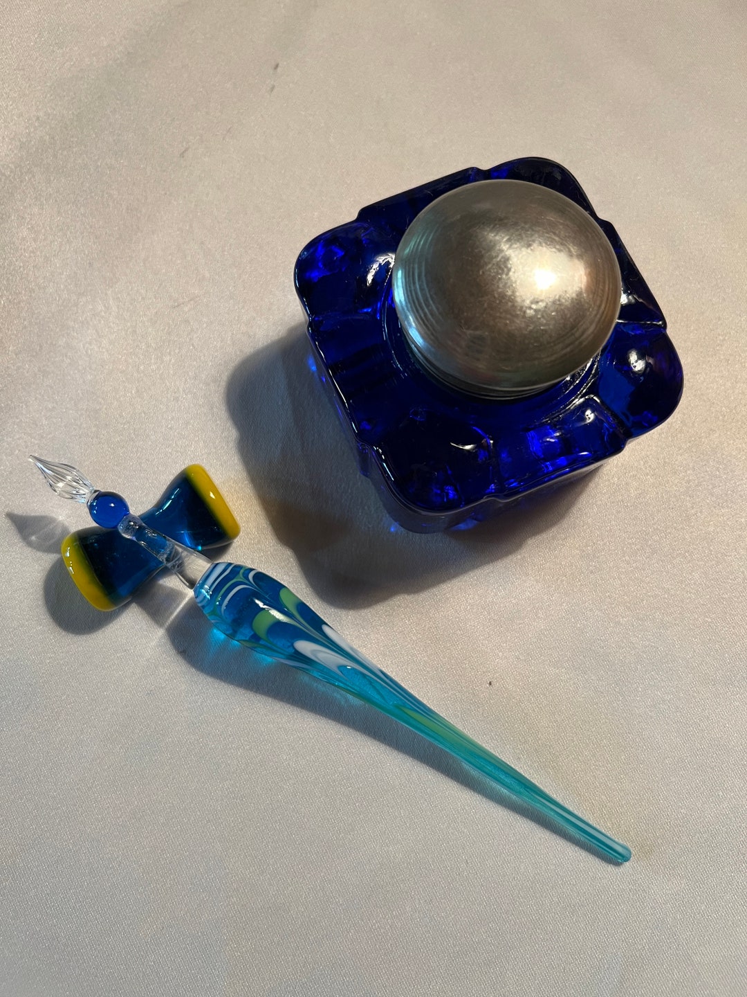 Glass Ink Well & Blown Glass Pen - Etsy