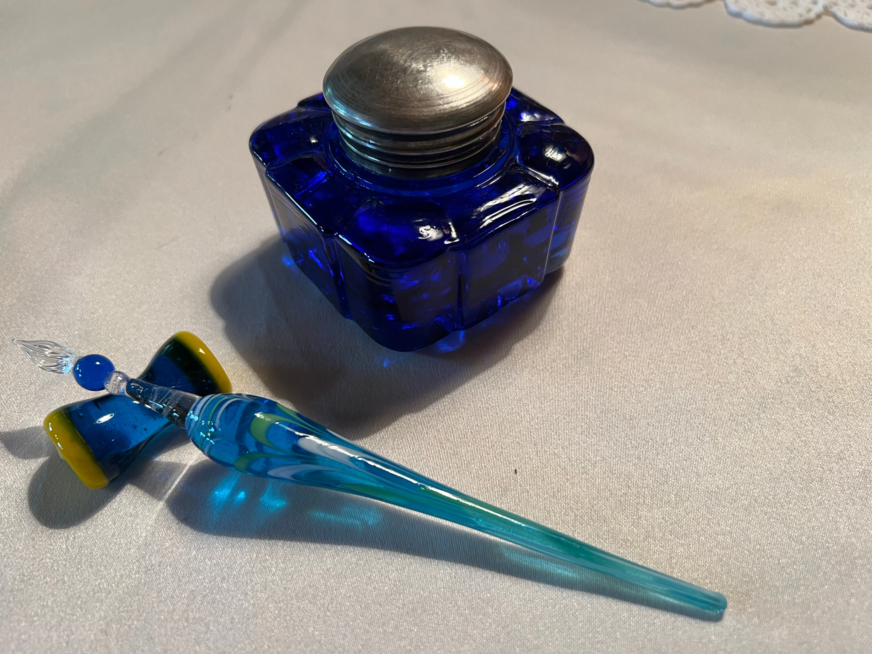 Glass Ink Well & Blown Glass Pen - Etsy