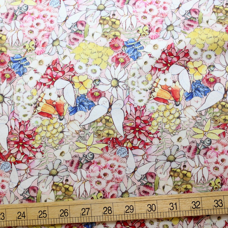 Nerida Hansen May Gibbs Garden Pink Cotton Sateen 50cm - Etsy