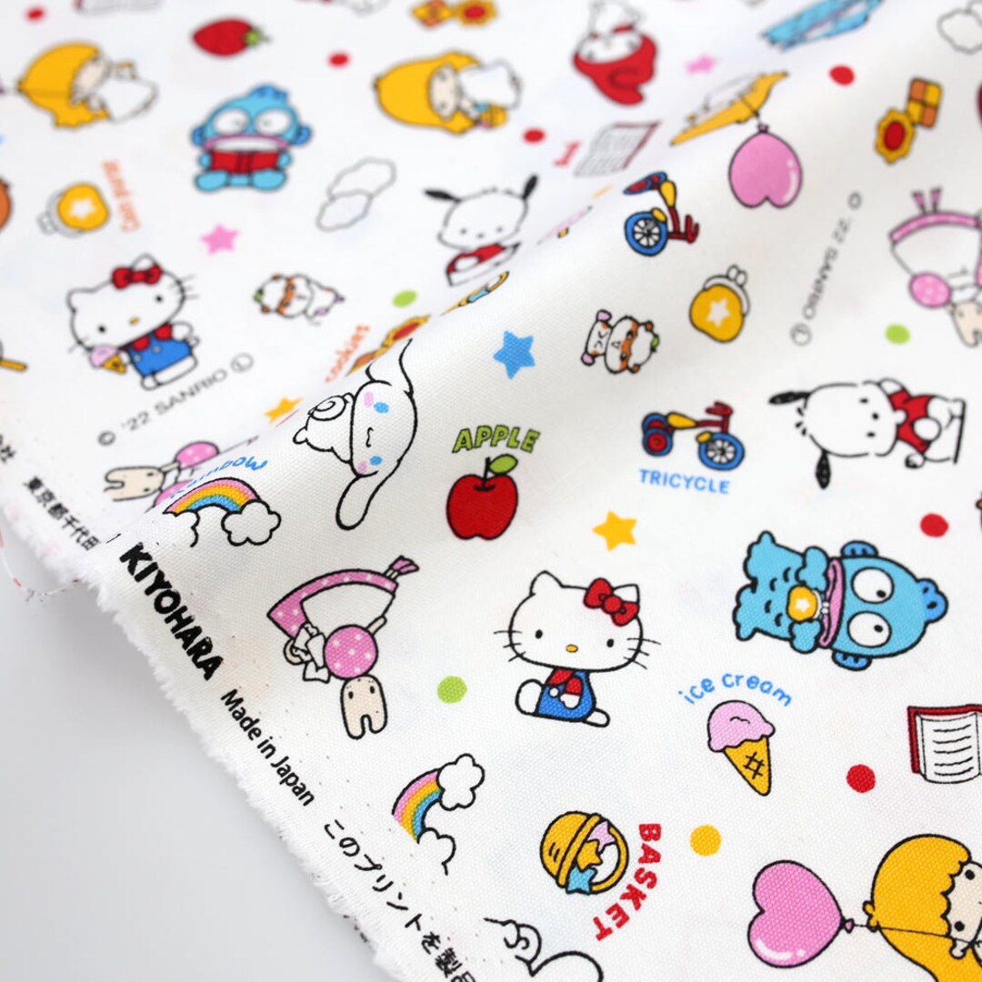 Japanese Fabric Sanrio Hello Kitty & Friends Mix Oxford Canvas White ...