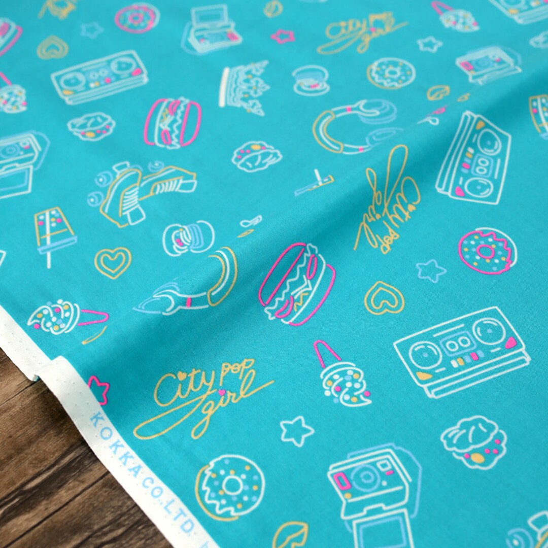 Japanese Fabric Kokka City Pop Girls Neon Cotton Sheeting Teal 50cm - Etsy