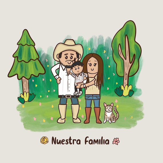 Custom Mexican Family Portrait Illustration Cartoon Drawing - Etsy