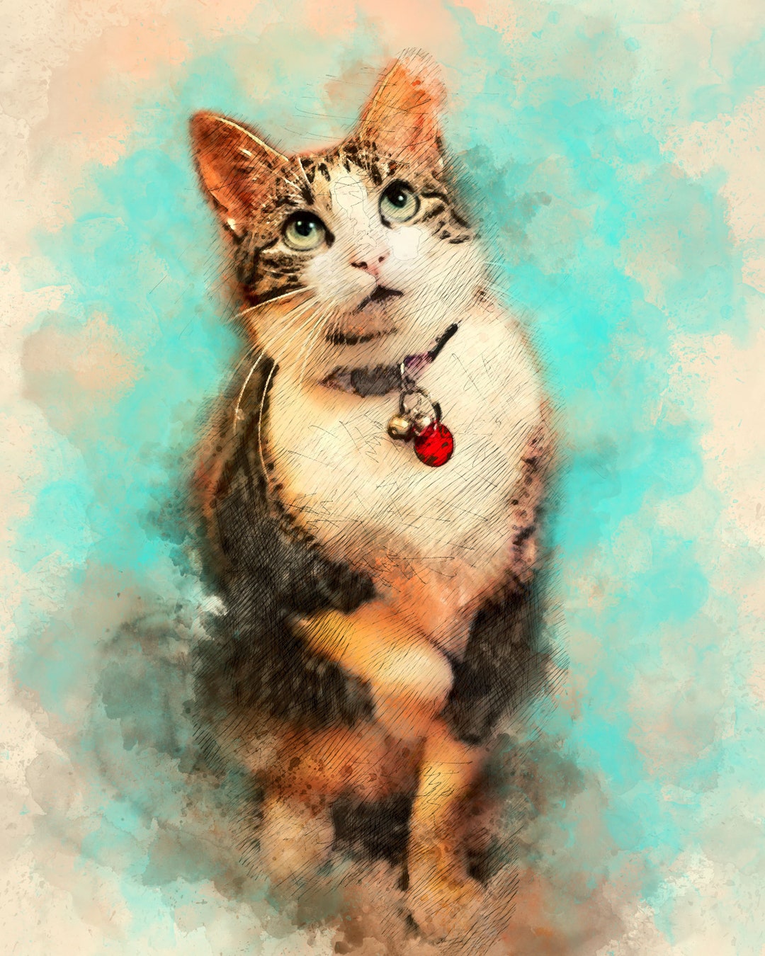 Custom Cat Art, Cat Portrait, Pet Portrait, Personalized Gift, Pet ...