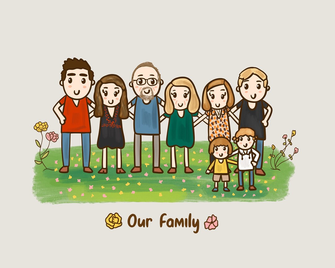 Custom Family Illustration Cartoon of a Large Family - Etsy