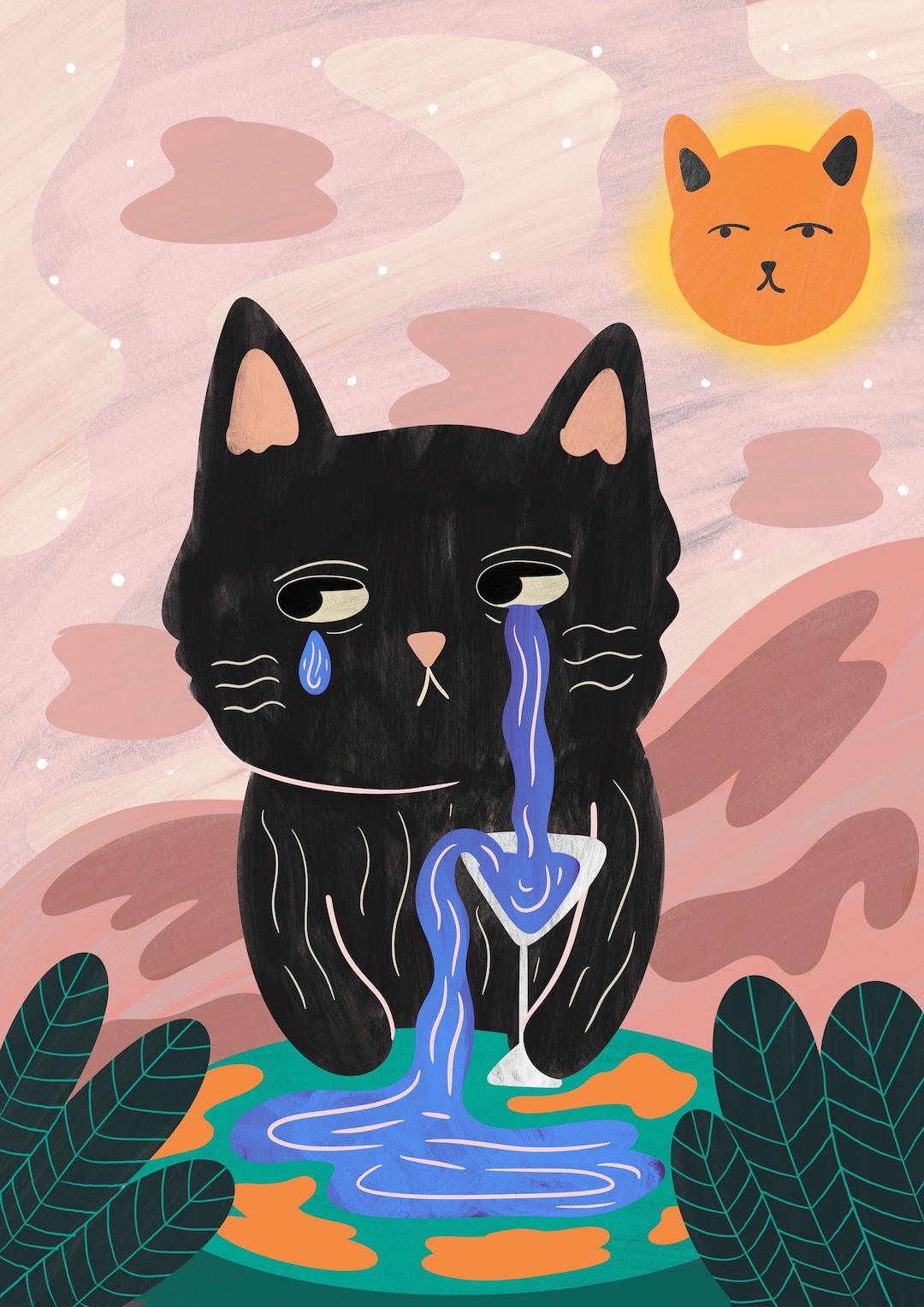 Funny and Crazy Cat Artwork Poster Print, Perfect Framed Print for ...