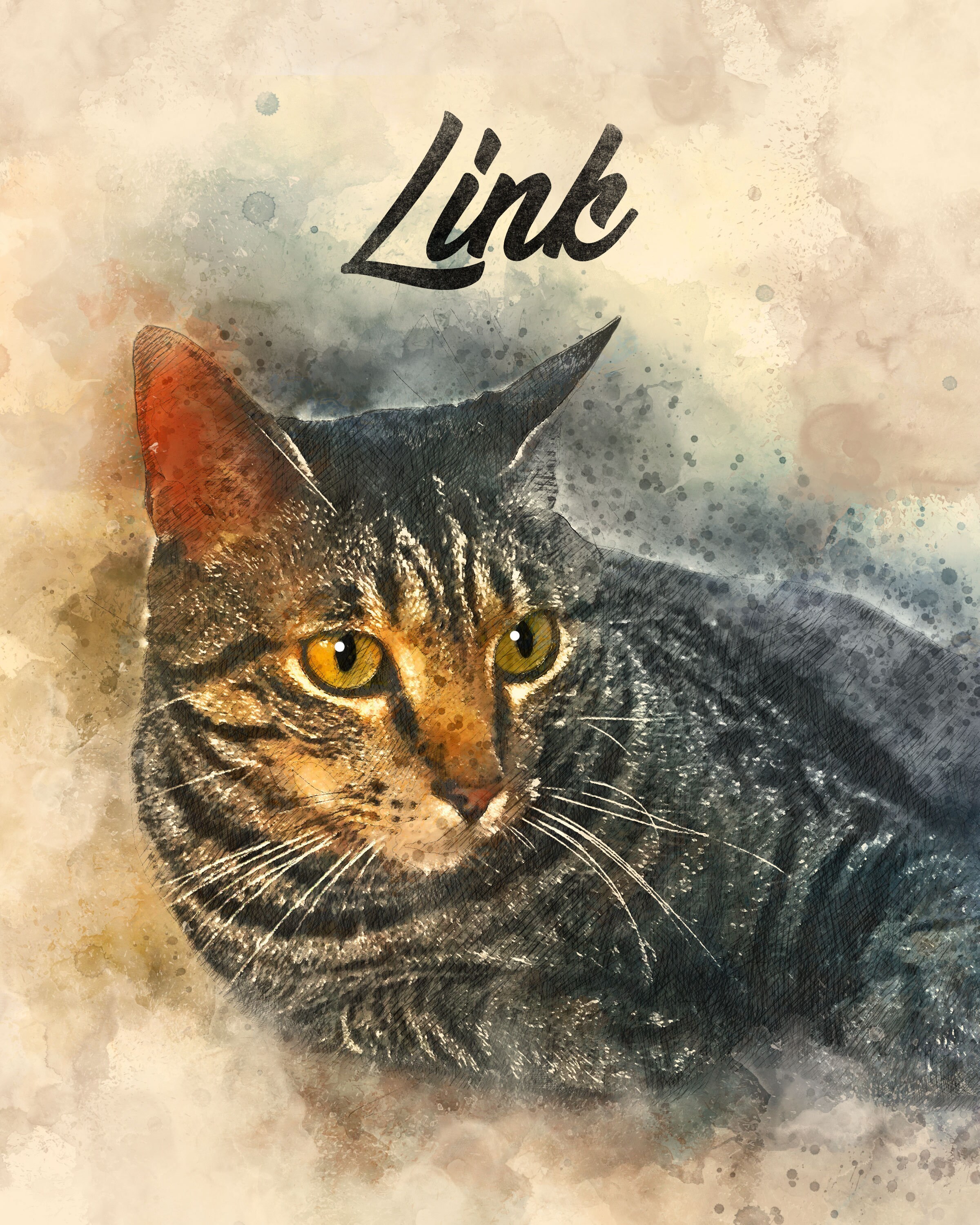 Custom Cat Art Cat Portrait Pet Portrait Personalized Gift | Etsy