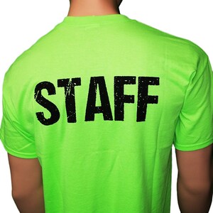 Neon Green Staff T-shirt Front & Back Print Mens Event Shirt Tee - Etsy