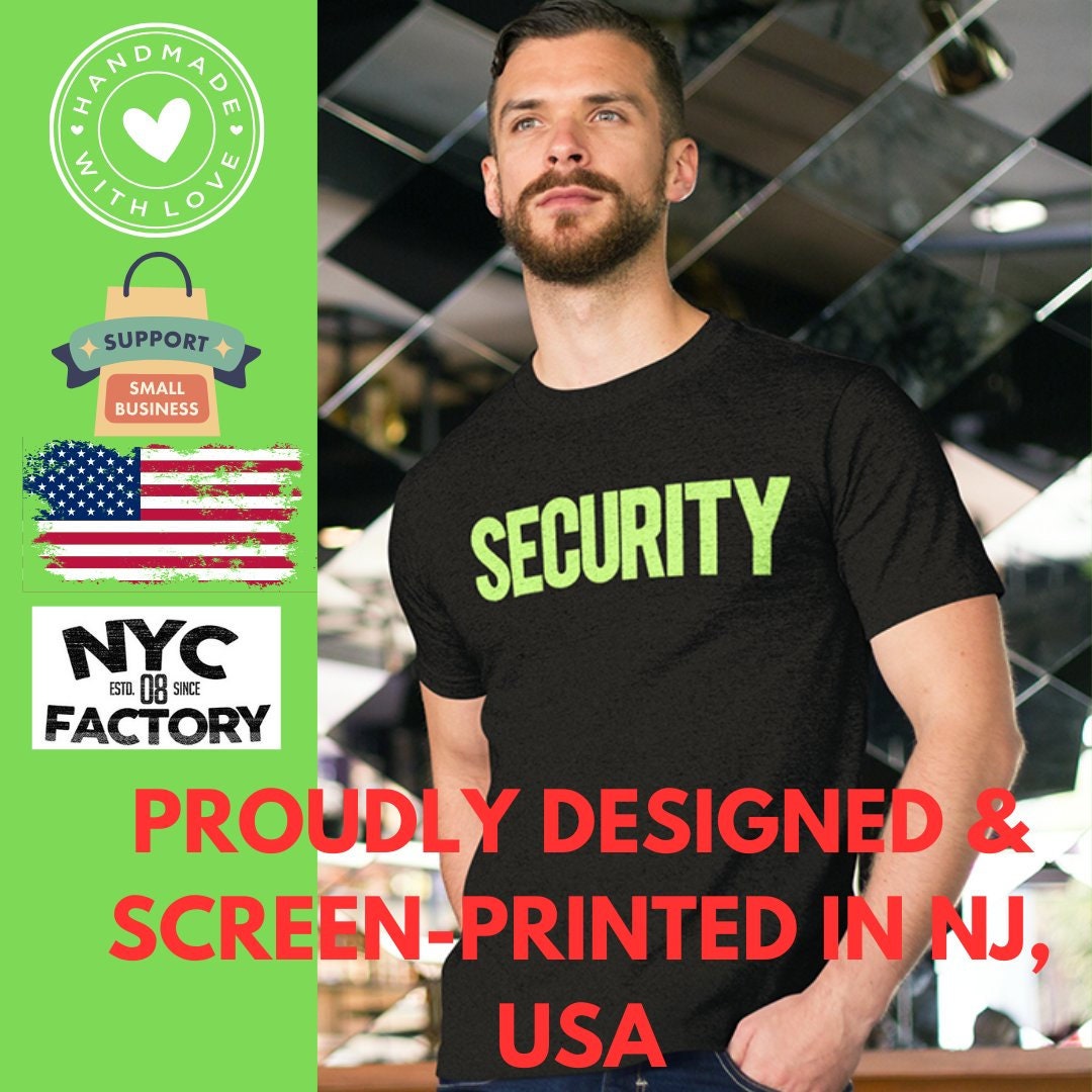 Men's Security T-shirt Front Back Print Tee Staff Event (black & Neon ...