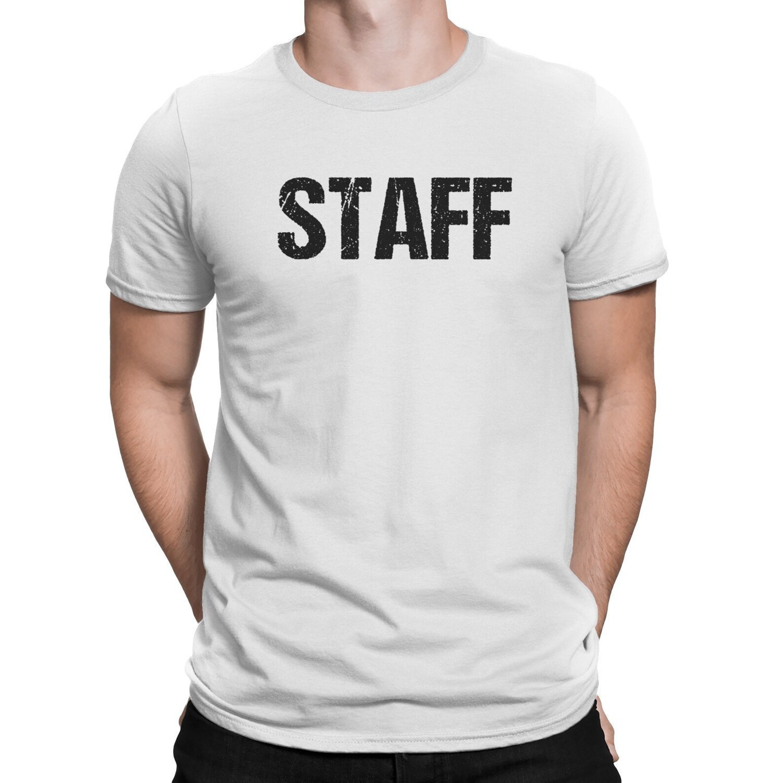 NYC FACTORY Staff T-shirt White Mens Tee Staff Event Shirt Front & Back ...