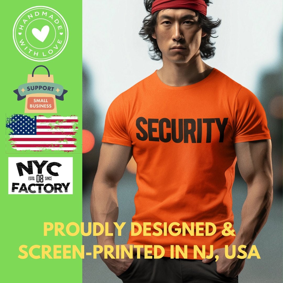 Men's Security T-shirt Front Back Print Tee Staff Event (orange & Black ...