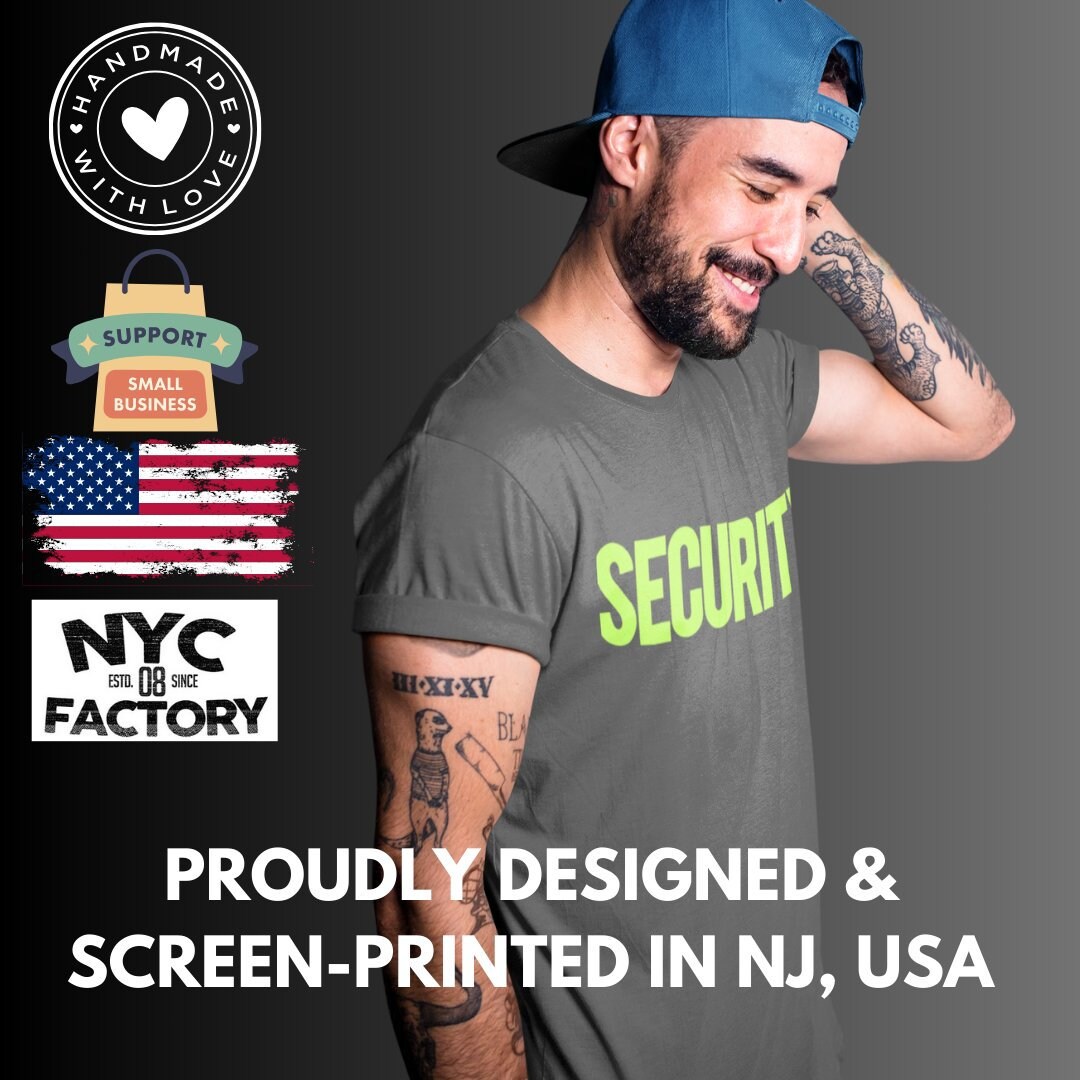 Security T-shirt Charcoal Front Back Print Uniform Event Staff Bouncer ...