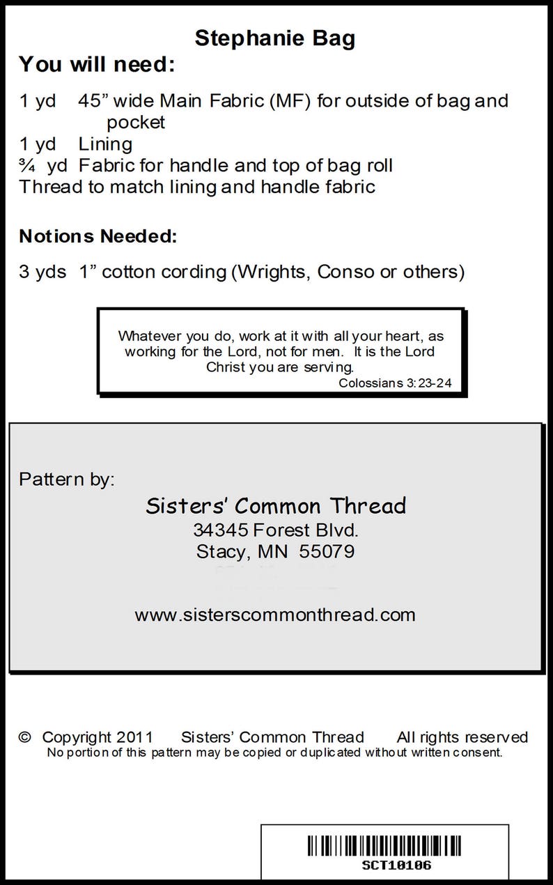 Stephanie Bag Sewing Pattern by Sisters Common Thread. - Etsy