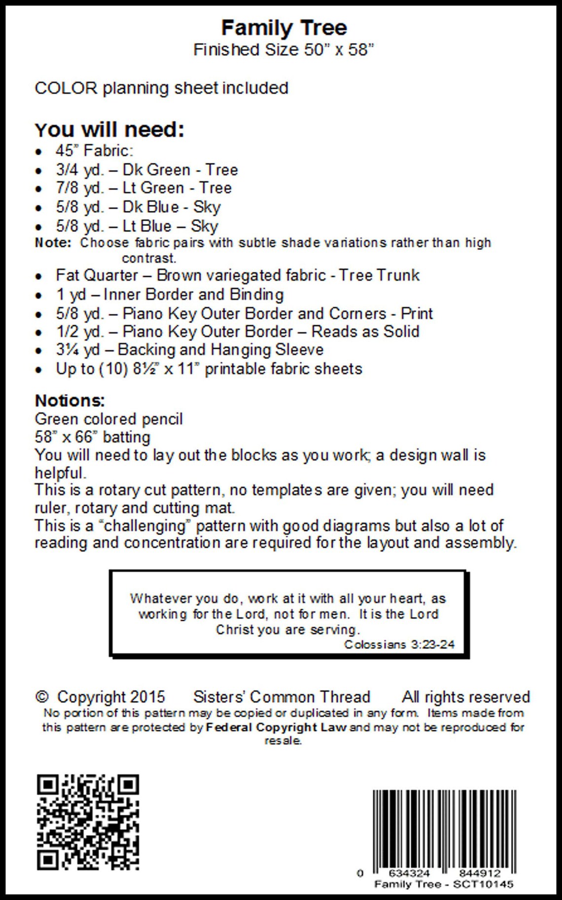 Family Tree Quilt Pattern, OP by Sisters' Common Thread - Etsy