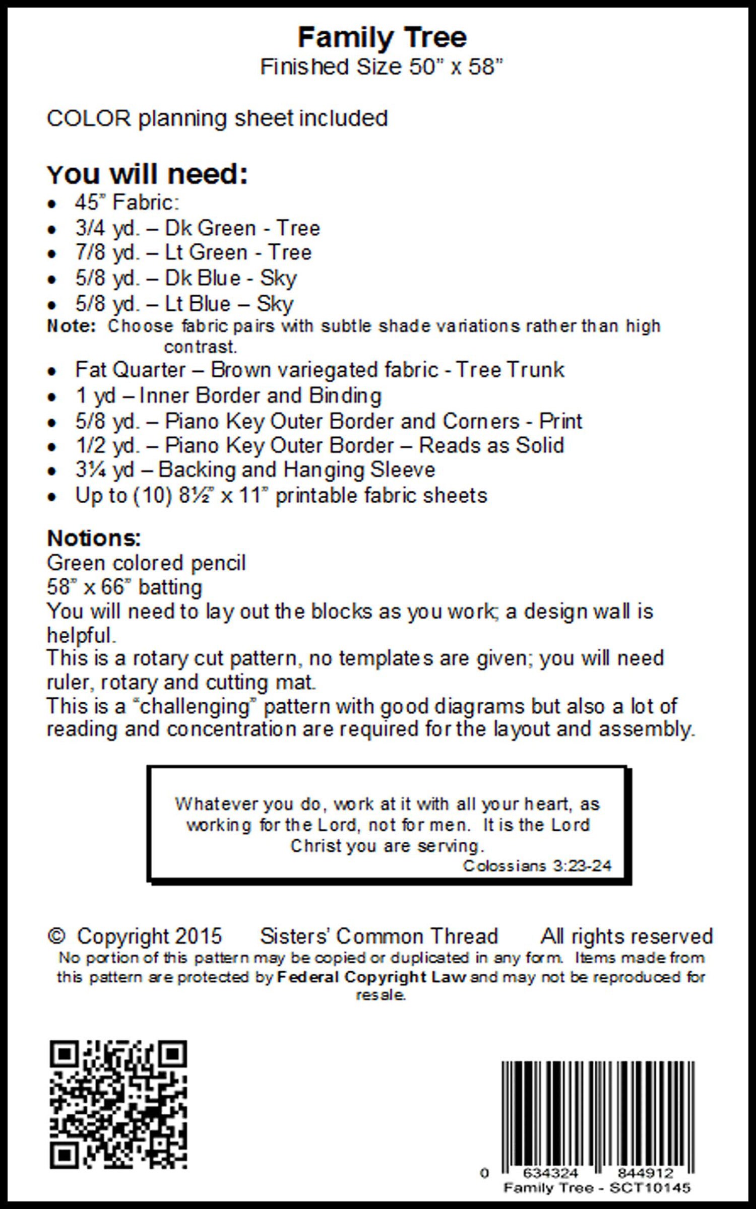 Family Tree Quilt Pattern, OP by Sisters' Common Thread - Etsy