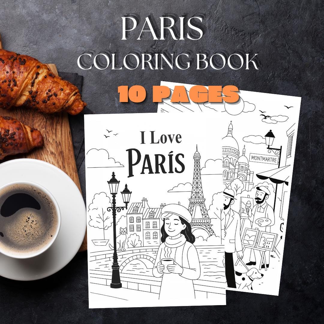 Paris Coloring Book – 10 Page PDF | Printable Paris Coloring Pages for ...