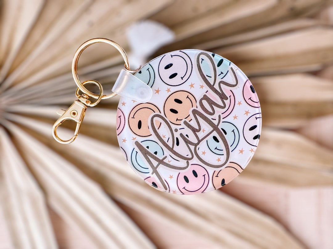 Smiley Backpack Tag, Retro Name Tag, Girls Backpack Tag, Kids Keychain ...