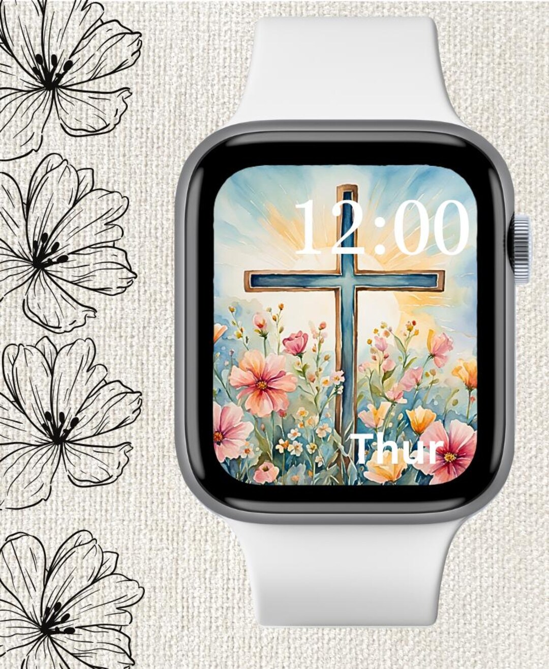 Apple Watch Face Wallpaper Spring EASTER CROSS Flowers Digital Instant ...