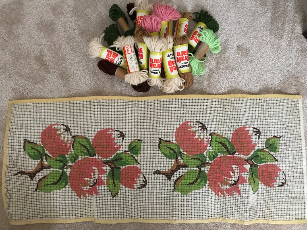 Vintage Cross Stitch Tapestry/rug Kit With Needle. 38 X 15.5 in Size ...