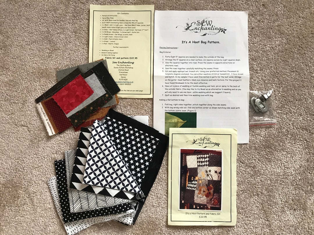 Quilted Patchwork, its a Hoot Bag Kit Contains a Collection of Black ...