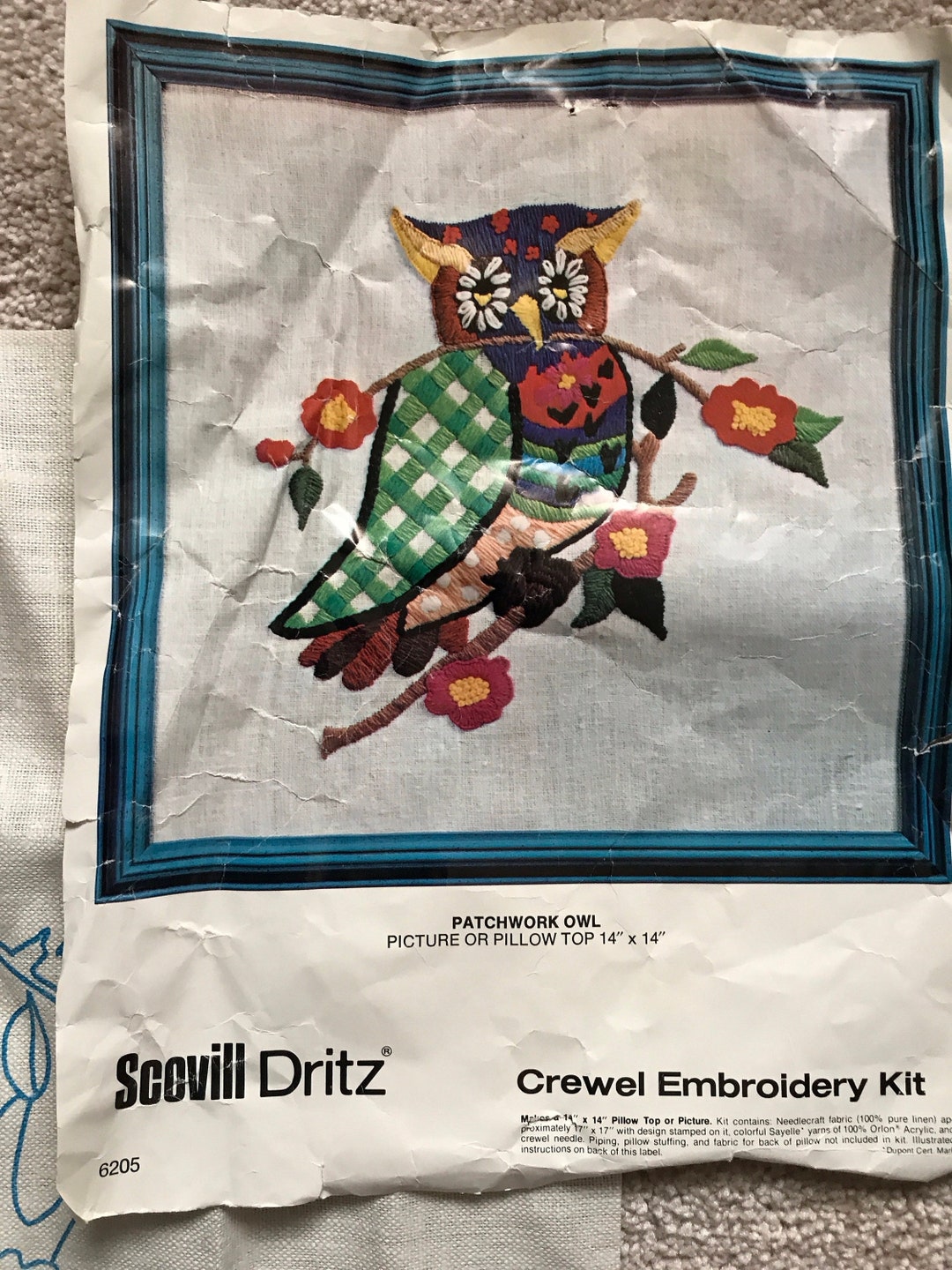 Crewel embroidery kit, vintage. A colourful owl stitch in wools and ...