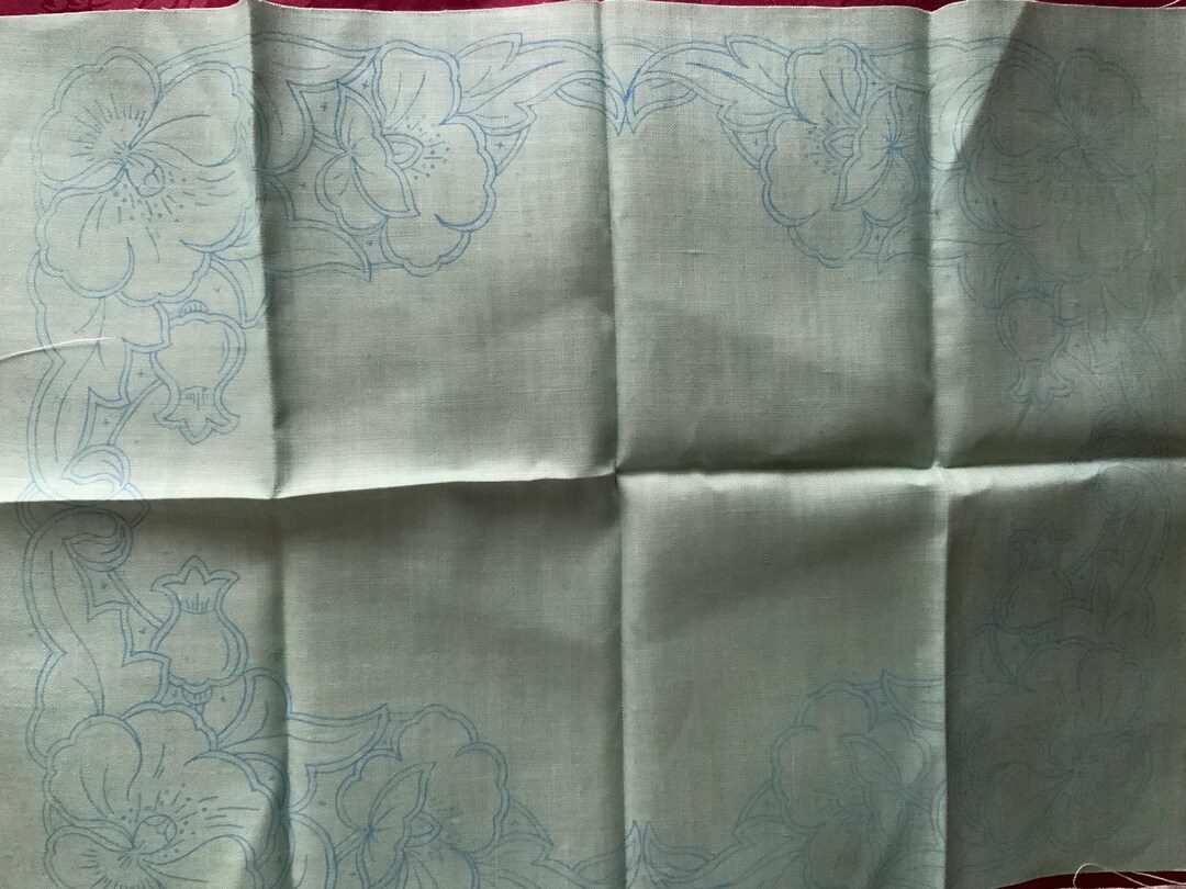 Vintage Stamped Linen Embroidery Cloth, Floral Cutwork Design 19” X 14 ...
