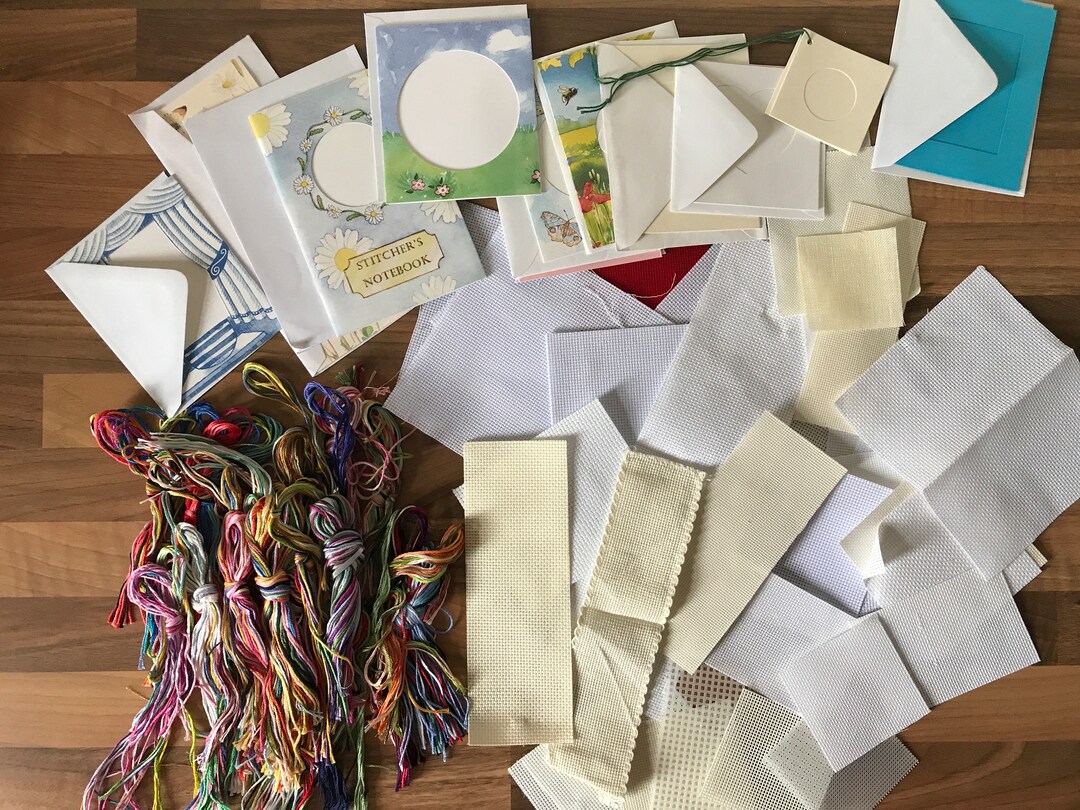 Large Bundle of Cross Stitch Materials. Aida in Various Sizes ...