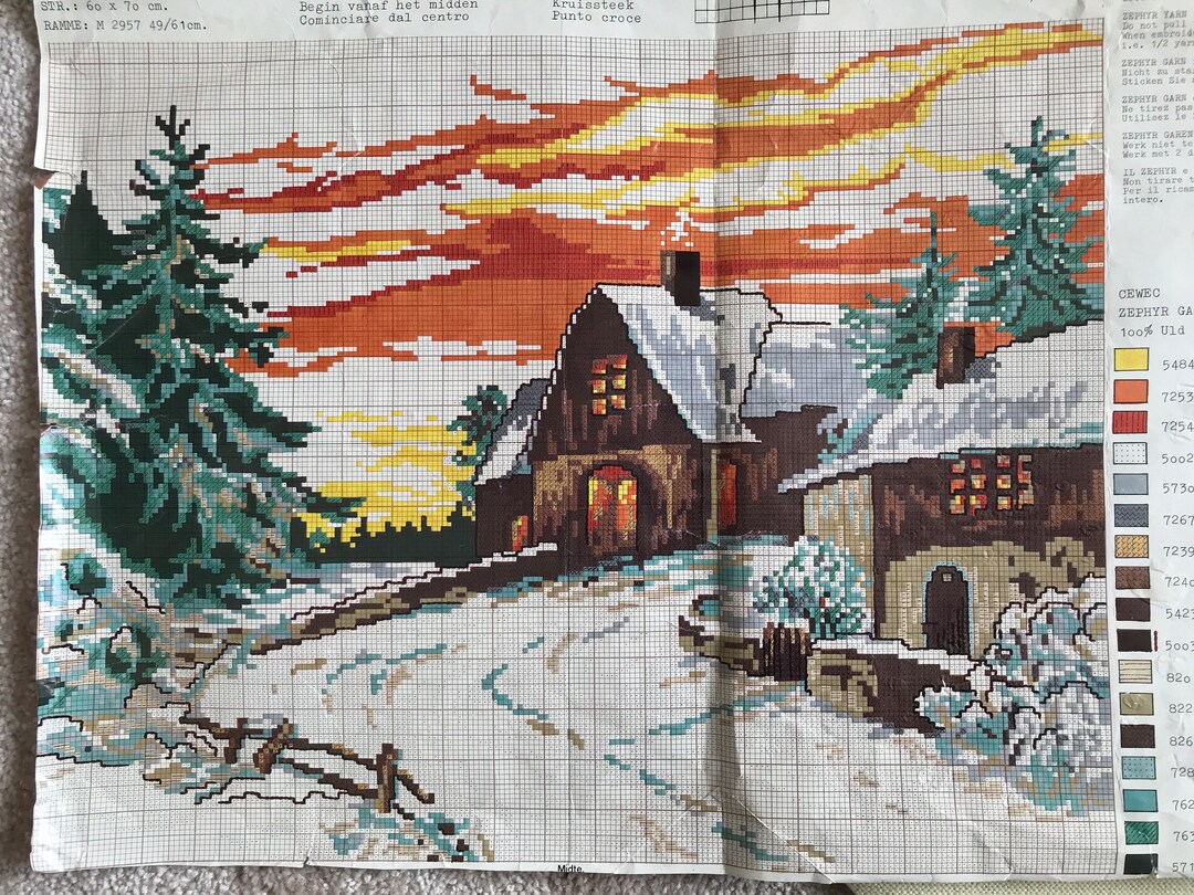 Vintage Snowy Scandinavian Cross Stitch Kit, Cewec Embroidery - Etsy