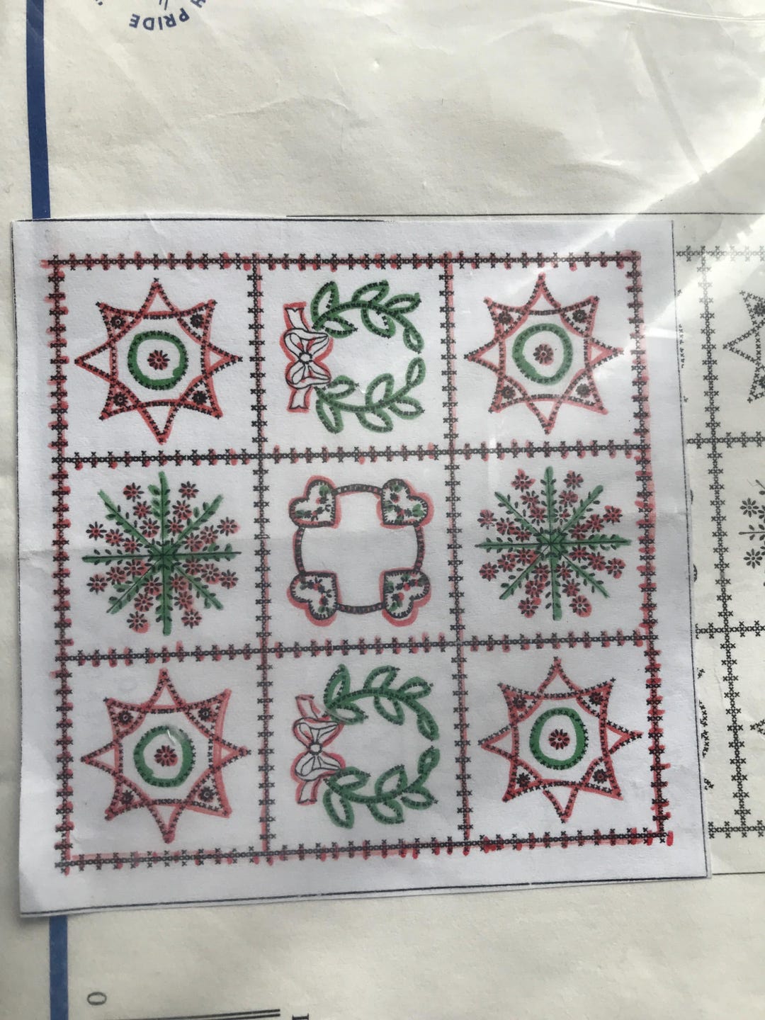 Vintage Printed Quilt Blocks on 36” X 36” Cloth for Embroidery of a ...