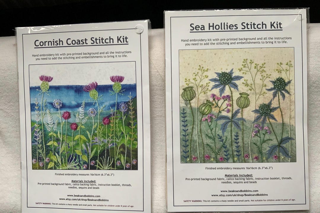Modern Embroidery Kit: Sea Hollies or Cornish Coast, Beginner Stitch ...