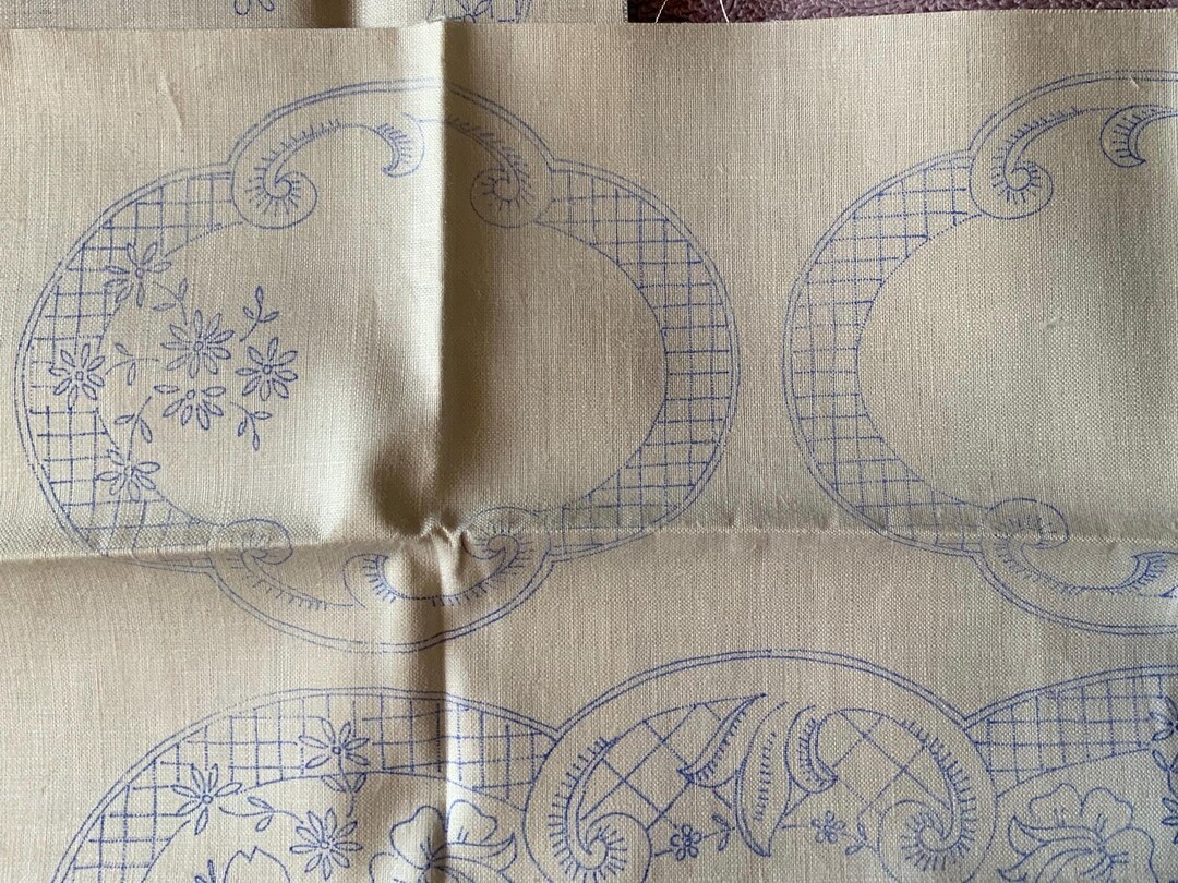 Vintage Stamped Irish Linen Table Runner or Cheval Set, Floral Cutwork ...