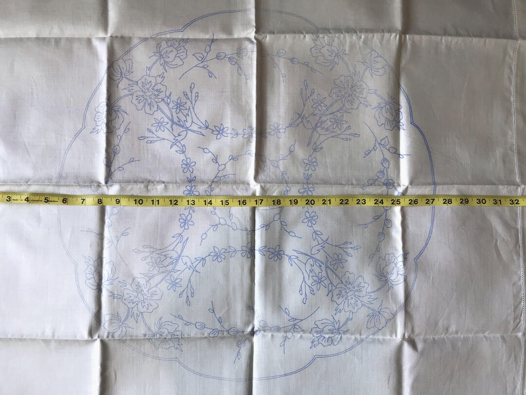 Vintage Stamped Cream Linen Tablecloth With a Beautiful Circular Design for Embroidery ...