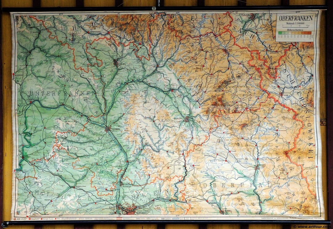 Vintage Rollable Map Poster Wall Chart Oberfranken Bavaria Germany ...