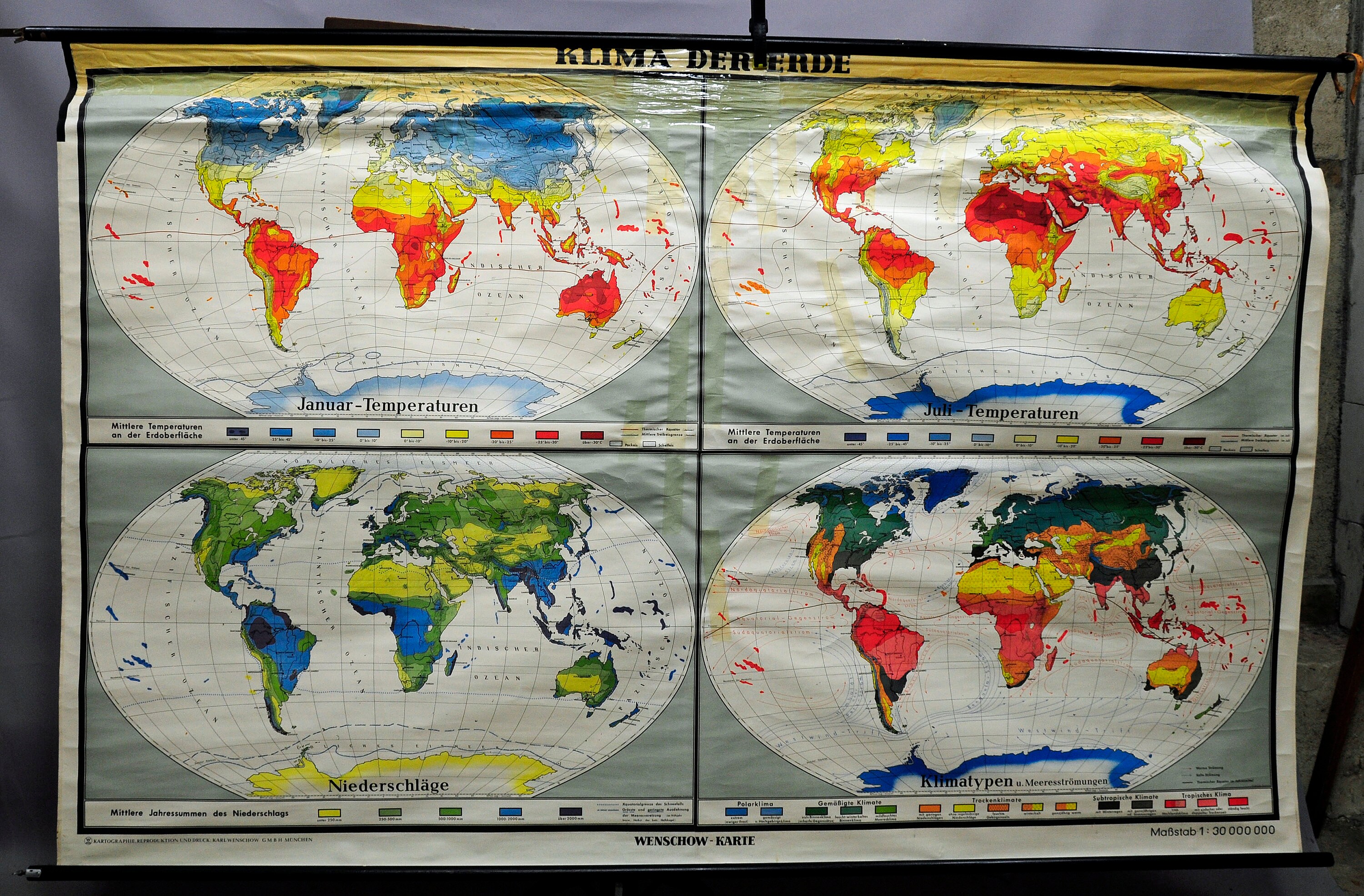 Vintage Rollable Wall Chart Poster Geography Map Climate Earth World ...