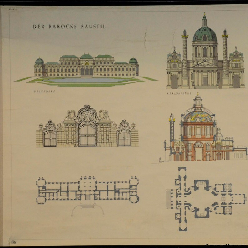 Old Rollable Wall Chart Baroque-style Architecture Belvedere - Etsy