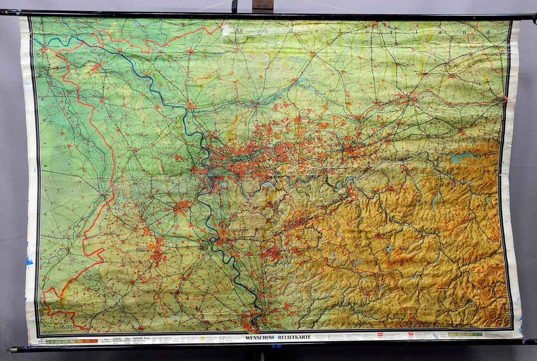 Mural Rollable Wall Chart Poster Geography Map Essen Bochum Germany - Etsy