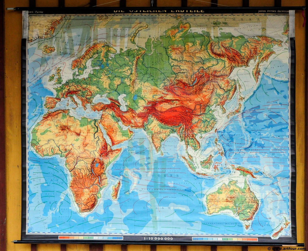 Rollable Vintage School Map Eastern World Continent Wall Chart - Etsy