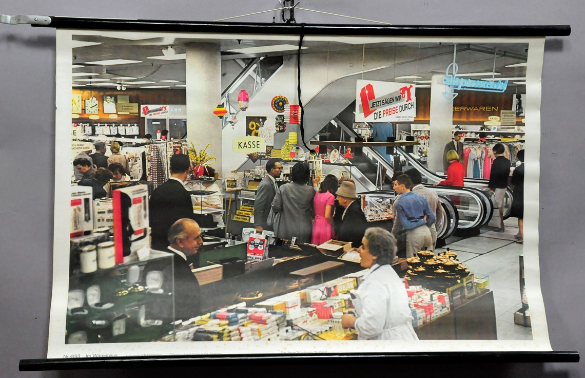 Vintage Wall Chart Picture Poster, Department Store, Shopping, Mall ...