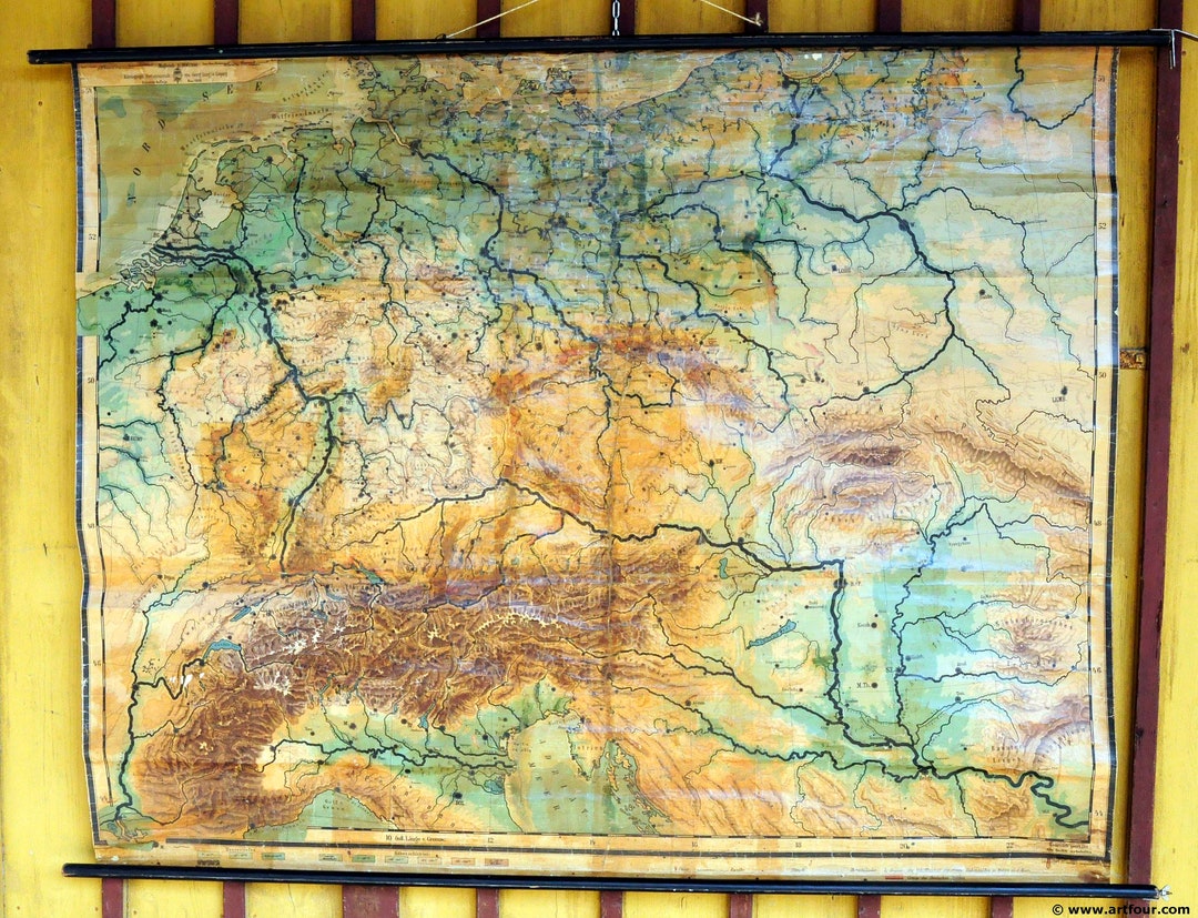 Antique Old School Map Pull-down Wall Chart Middle Europe Continent ...