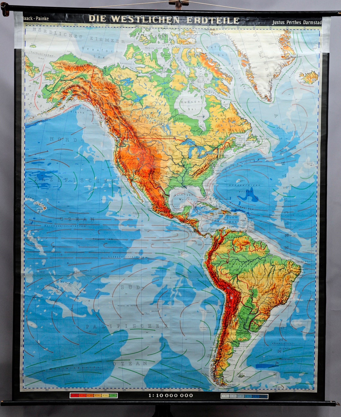 Pull-down Map Wall Chart the Western World Continents America North ...