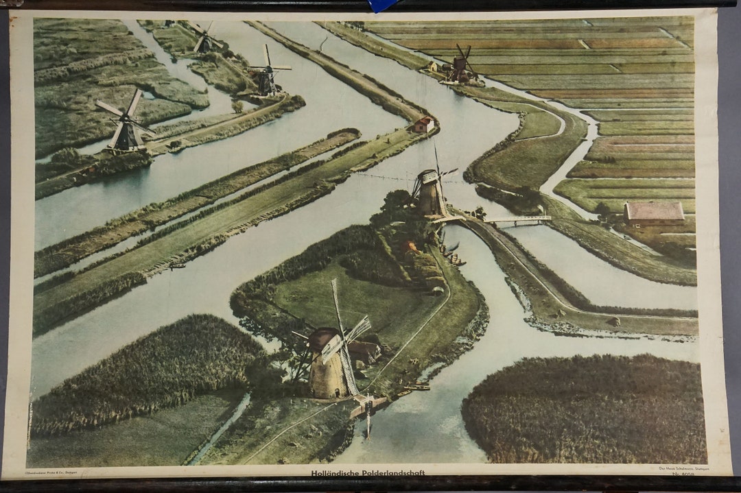Countrycore Mural Vintage Rollable Wall Chart Dutch Polder Landscape - Etsy