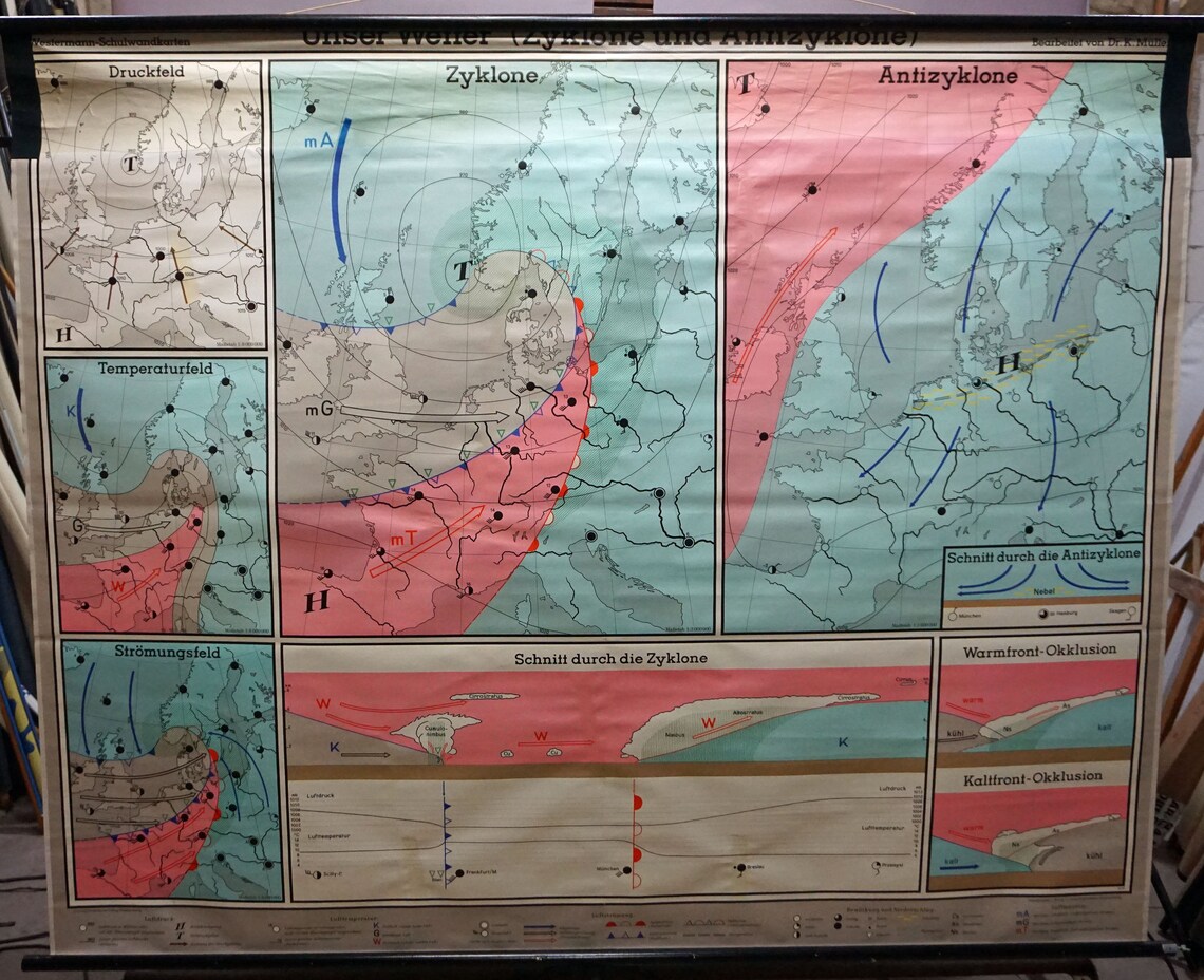 Meterological Vintage Map Rollable Wall Chart Poster - Etsy