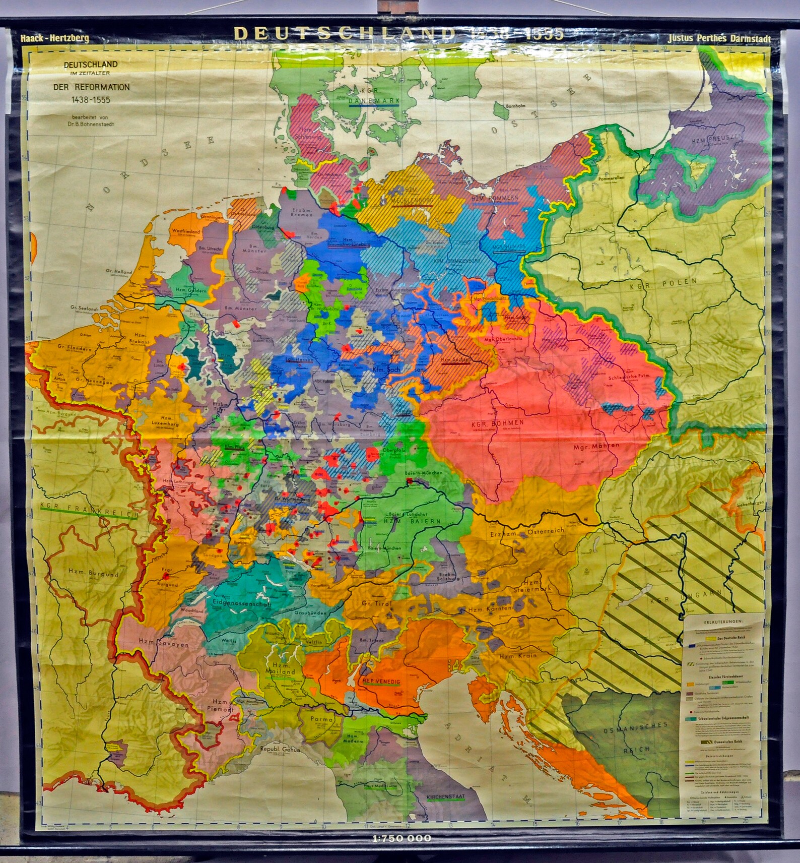 Vintage Pull Down Map History Europe Germany 15th Century Wallchart ...