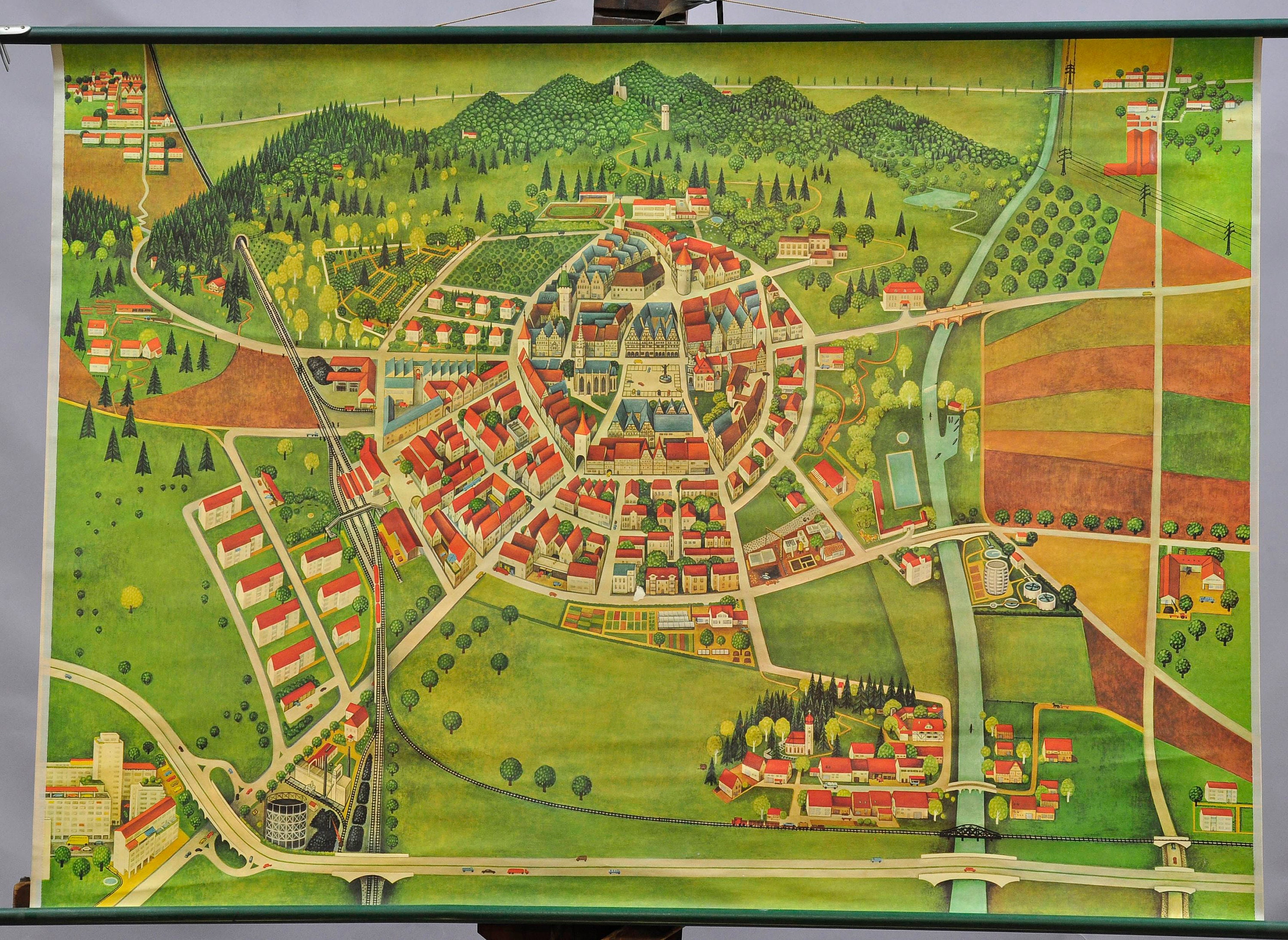 Vintage Print Map Wall Chart Town Urban Development Green | Etsy