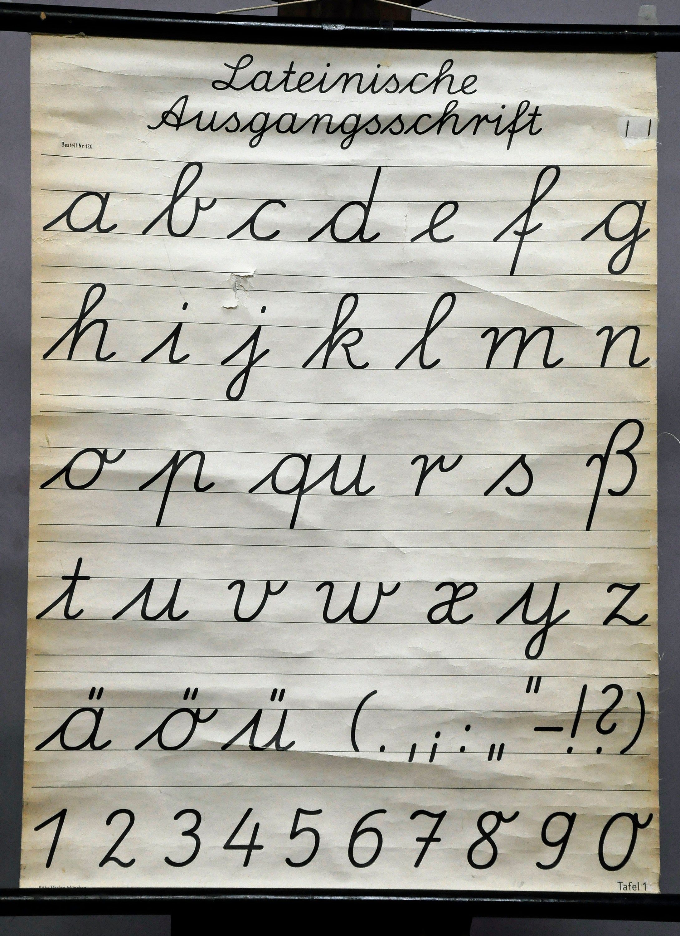 Vintage Pull-down Wall Chart Poster Latin Source Font Letters Numbers ...