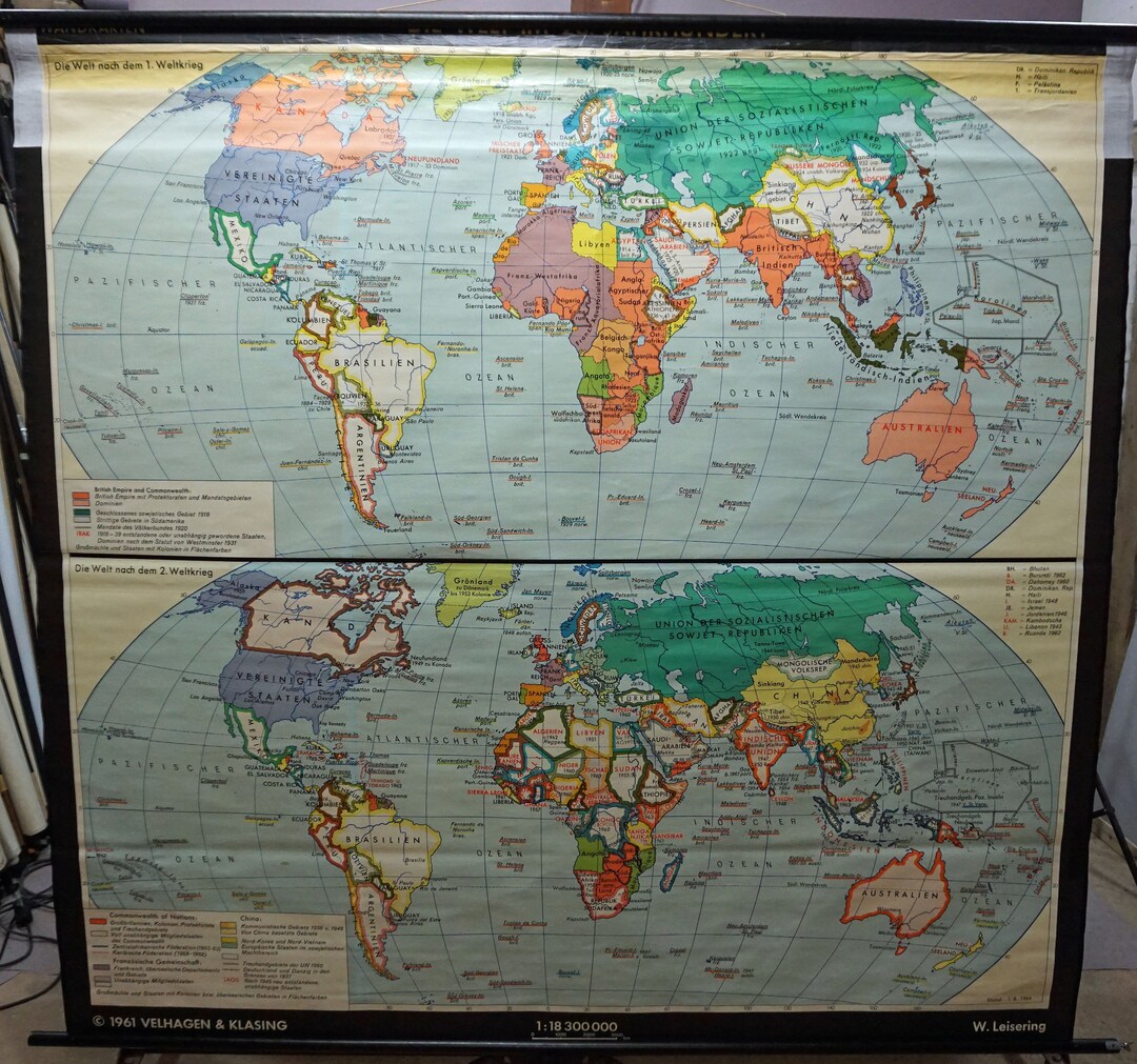 Vintage Mural World Map After the World Wars Rollable Wall Chart - Etsy